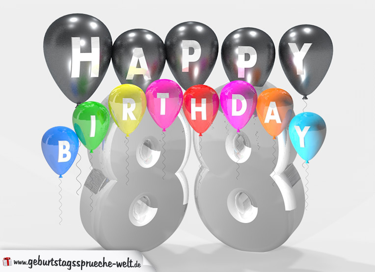 Geburtstagssprüche zum 88. Geburtstag Happy Birthday mit bunten Ballons ...